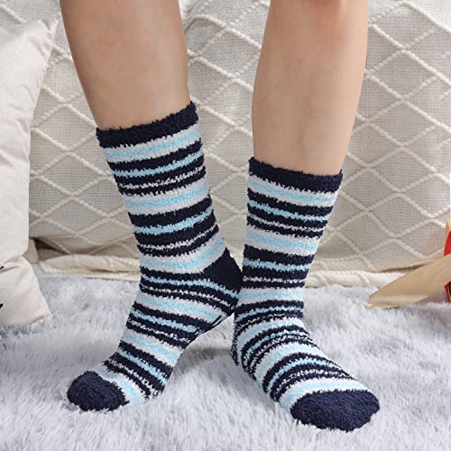 Fuzzy Socks Men with Grippers, Winter Fluffy Slipper Socks Stocking Stuffers Mens Hospital Socks Cozy Warm Non Slip Heated Plush Sleep Footies 5 Pairs