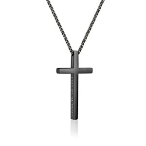 cross necklace for men, stainless steel pendant box chain jewelry, christmas stocking stuffers, christian baptism birthday boys ideas gifts (chain:18 inches cross pendant 1.5″ *0.8″, black : i can do all things)