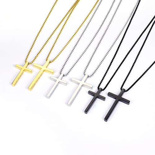 Cross Necklace for Men, Stainless Steel Pendant Box Chain Jewelry, Christmas Stocking Stuffers, Christian Baptism Birthday Boys Ideas Gifts (Chain:18 inches Cross Pendant 1.5" *0.8", Black : I CAN DO ALL THINGS)