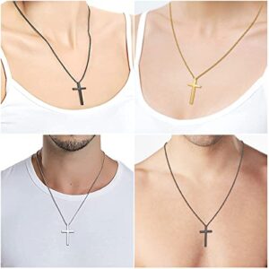 Cross Necklace for Men, Stainless Steel Pendant Box Chain Jewelry, Christmas Stocking Stuffers, Christian Baptism Birthday Boys Ideas Gifts (Chain:18 inches Cross Pendant 1.5" *0.8", Black : I CAN DO ALL THINGS)