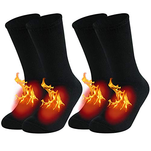 JSPA Mens Black Thermal Socks, Stocking Stuffers for Men Women Heated Skiing Socks Warm Insulated Boot Socks for Men Thick Fuzzy Crew Socks Sport Outdoors Socks for Cold Winter for Men Medium