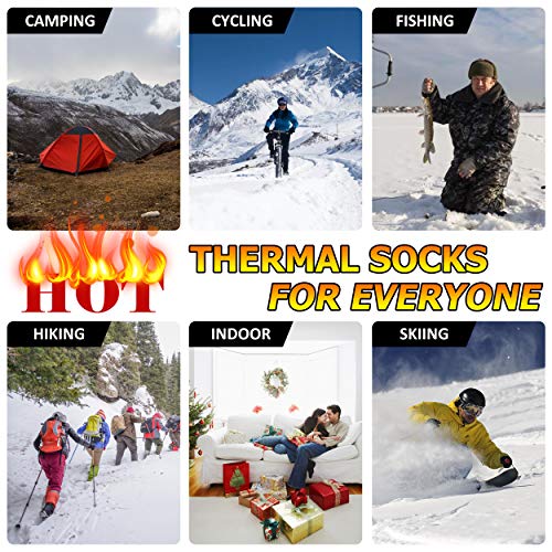 JSPA Mens Black Thermal Socks, Stocking Stuffers for Men Women Heated Skiing Socks Warm Insulated Boot Socks for Men Thick Fuzzy Crew Socks Sport Outdoors Socks for Cold Winter for Men Medium