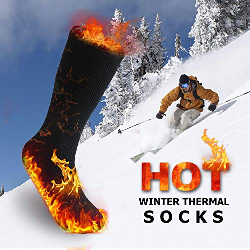 JSPA Mens Black Thermal Socks, Stocking Stuffers for Men Women Heated Skiing Socks Warm Insulated Boot Socks for Men Thick Fuzzy Crew Socks Sport Outdoors Socks for Cold Winter for Men Medium