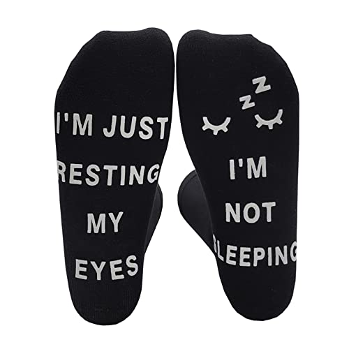 Leotruny I'm Not Sleeping I'm Just Resting My Eyes Novelty Funny Socks Birthday Gifts for Men Women Dad Boyfriend (C01-Eyelash)