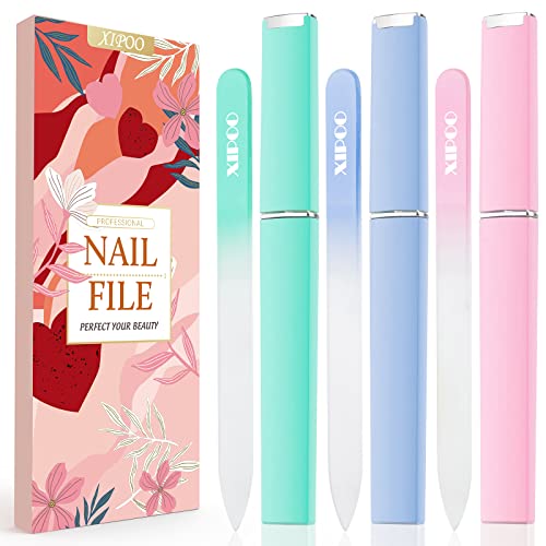 Glass Nail File 3 Pack, Nail File, Glass Nail File with Case, Double Sided Etched Surface Files, Stocking Stuffers for Women or Adults, Unique Gifts Package for Women and Girls, by XIPOO