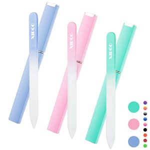 Glass Nail File 3 Pack, Nail File, Glass Nail File with Case, Double Sided Etched Surface Files, Stocking Stuffers for Women or Adults, Unique Gifts Package for Women and Girls, by XIPOO