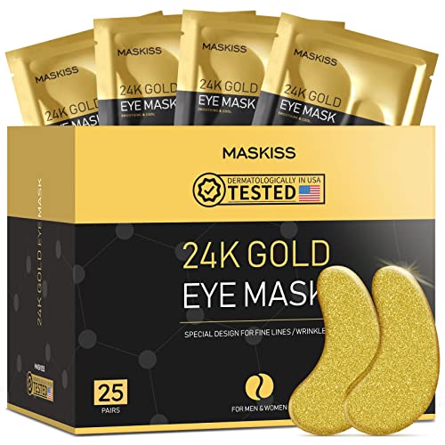 Maskiss 25-Pairs 24K Gold Under Eye Patches, Eye Mask, Eye Patches for Puffy Eyes, Eye Masks for Dark Circles and Puffiness, Collagen Skin Care Products