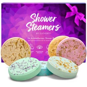 cleverfy shower steamers aromatherapy – variety pack of 6 shower bombs with essential oils. self care and relaxation birthday gifts for women and men. purple set