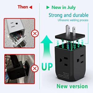 Wall Plug Outlet Extender, SUPERDANNY Outlet Splitter with 4 Electrical Outlets & 3 USB Ports Extra-Wide Spaced Cube Charger, Cruise Ship Approved Wall Plug Charger for Home Office Dorm Hotel, Black