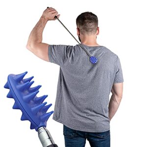 extendable cactus back scratcher, abs plastic, relieves itching on back, neck, head, beard, and body, 16 spikes per side, 8.5 inches compact back scratcher extendable to 24.5 inches (blue)