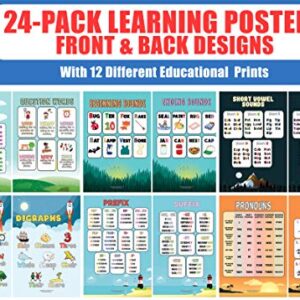 Creanoso Delightful Primary English Educational Learning Posters (24-Pack) - Premium Quality Gift Ideas for Children, Teens, & Adults for All Occasions - Stocking Stuffers Party Favor & Giveaways