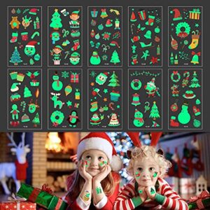 Luminous Christmas Temporary Tattoos for Kids Stocking Stuffers 130 PCS Cute Fake Face Body Tattoo Sticker Gifts for Boys Girls Adults Xmas Eve Holiday Birthday Party Favors Supplies Decorations