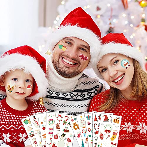 Luminous Christmas Temporary Tattoos for Kids Stocking Stuffers 130 PCS Cute Fake Face Body Tattoo Sticker Gifts for Boys Girls Adults Xmas Eve Holiday Birthday Party Favors Supplies Decorations