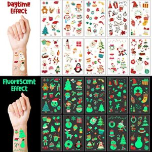 Luminous Christmas Temporary Tattoos for Kids Stocking Stuffers 130 PCS Cute Fake Face Body Tattoo Sticker Gifts for Boys Girls Adults Xmas Eve Holiday Birthday Party Favors Supplies Decorations