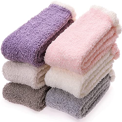 Fuzzy Socks for Women Fluffy Cozy Slipper Cabin Comfy Warm Winter Sleep Soft Plush Fleece Stocking Stuffers for Women Adult Home Socks Christmas Mothers Day Gift Ideas for Teen Girls Color D 6 Pairs