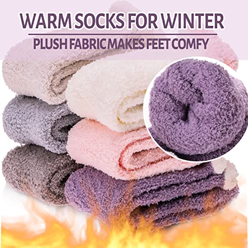 Fuzzy Socks for Women Fluffy Cozy Slipper Cabin Comfy Warm Winter Sleep Soft Plush Fleece Stocking Stuffers for Women Adult Home Socks Christmas Mothers Day Gift Ideas for Teen Girls Color D 6 Pairs