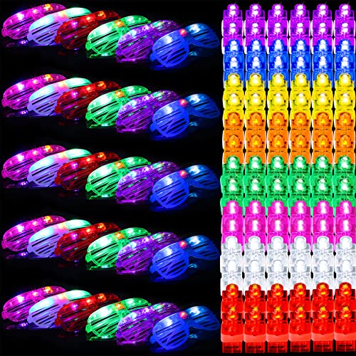 134 Pcs Glow in The Dark Christmas Party Supplies LED Light Up Toys Party Favors Bulk for Kids Adults Birthday With 104 finger lights Rings, 30 Flashing Glasses for Birthday Stocking Stuffers