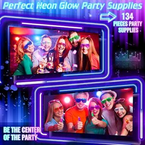 134 Pcs Glow in The Dark Christmas Party Supplies LED Light Up Toys Party Favors Bulk for Kids Adults Birthday With 104 finger lights Rings, 30 Flashing Glasses for Birthday Stocking Stuffers