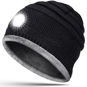 led beanie hat gift for men stocking stuffers for dad grandpa husband boyfriend him adult teens women unisex soft warm comfortable winter knit cap headlamp lighted hat for running black