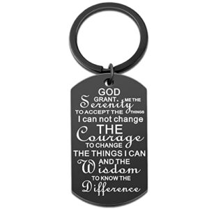 ibiwe serenity prayer keychain womens mens stocking stuffers for women men adults stockings stuffer religious jewelry god grant me the serenity prayer quote dog tag keyring christian gift (black)