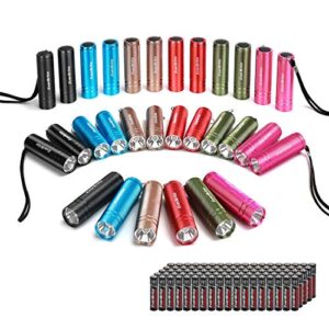 everbrite 30-pack mini flashlight set, aluminum led handheld torches with lanyard, assorted colors, 90 batteries included for edc, party favors, night reading, camping, power outage, emergency