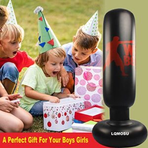 LQMOSU Inflatable Punching Bag for Kids and Adult - 63" Freestanding Extra Large Boxing Bag with Air Pump Karate & MMA Gifts, Stocking Stuffers for Boys Girls Men