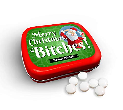 Merry Christmas Bitches Mints Cute Holiday Gags for Friends Men Women Weird Stocking Stuffers for Adults Peppermint Breath Mints Secret Santa White Elephant Drunk Santa Office Christmas