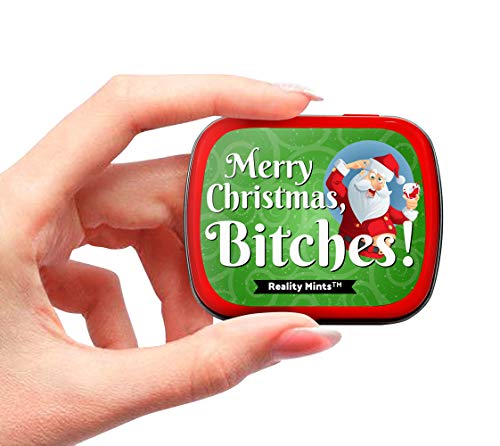 Merry Christmas Bitches Mints Cute Holiday Gags for Friends Men Women Weird Stocking Stuffers for Adults Peppermint Breath Mints Secret Santa White Elephant Drunk Santa Office Christmas