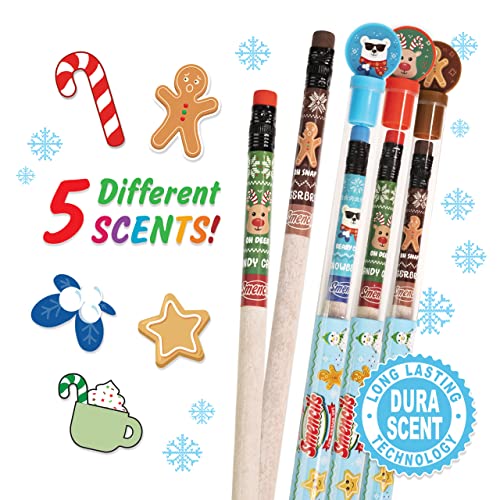 Holiday Smencils for Grown Ups - HB #2 Scented Fun Pencils, 5 Count - Stocking Stuffer, White Elephant Gifts for Adults, Office Supplies, Party Favors