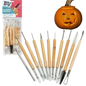 Pottery Tool Kit - 11-Piece 21-Tool Beginner's Clay Sculpting Set, Clay, Wood Carving, Ceramic Art Craft Project Accessories for School, Classrooms, Children/Adults,Great Holiday Gift Stocking Stuffer