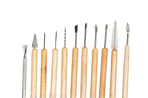 Pottery Tool Kit - 11-Piece 21-Tool Beginner's Clay Sculpting Set, Clay, Wood Carving, Ceramic Art Craft Project Accessories for School, Classrooms, Children/Adults,Great Holiday Gift Stocking Stuffer