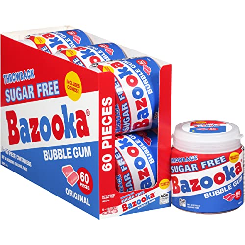 Bazooka Sugar Free Easter Bubble Gum - 60 Count To Go Cup (Pack Of 6) For Easter Basket Stuffers - Pink Chewing Gum Easter Candy In Original Sugarless Flavor - Easter Decorations For Easter Egg Hunts