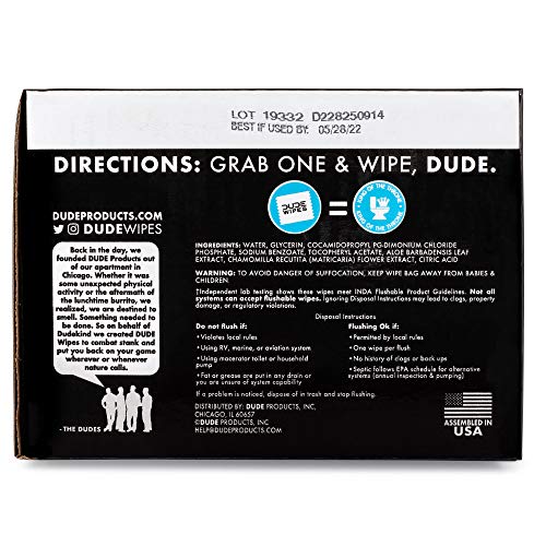 DUDE Wipes Flushable Adult Wipes - 8 Pack, 336 Wipes - Unscented Moist Wet Wipes with Vitamin-E & Aloe for at-Home Use - Septic and Sewer Safe