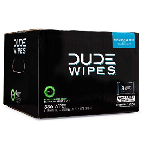 DUDE Wipes Flushable Adult Wipes - 8 Pack, 336 Wipes - Unscented Moist Wet Wipes with Vitamin-E & Aloe for at-Home Use - Septic and Sewer Safe