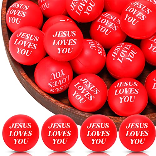 20 Pcs Jesus Loves You Stress Balls Red Stress Reliver Toys Valentines Party Favor Foam Bouncy Balls Bulk Squishy Fidget Balls for Valentine Party Bag Gift Fillers Stocking Stuffers, 1.57 Inch