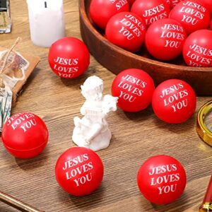 20 Pcs Jesus Loves You Stress Balls Red Stress Reliver Toys Valentines Party Favor Foam Bouncy Balls Bulk Squishy Fidget Balls for Valentine Party Bag Gift Fillers Stocking Stuffers, 1.57 Inch