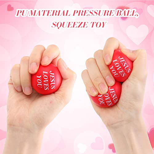 20 Pcs Jesus Loves You Stress Balls Red Stress Reliver Toys Valentines Party Favor Foam Bouncy Balls Bulk Squishy Fidget Balls for Valentine Party Bag Gift Fillers Stocking Stuffers, 1.57 Inch