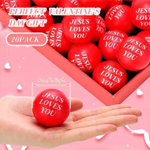 20 Pcs Jesus Loves You Stress Balls Red Stress Reliver Toys Valentines Party Favor Foam Bouncy Balls Bulk Squishy Fidget Balls for Valentine Party Bag Gift Fillers Stocking Stuffers, 1.57 Inch