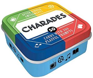 after dinner amusements: charades: 50 cards with 200 playful prompts (charades game for adults and family, portable camping and holiday games)