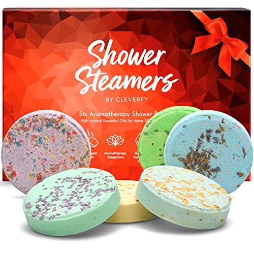 Cleverfy Shower Steamers Aromatherapy - Variety Pack of 6 Shower Bombs with Essential Oils.Self Care and Relaxation Spa Gifts for Women. Red Set