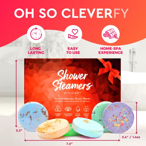 Cleverfy Shower Steamers Aromatherapy - Variety Pack of 6 Shower Bombs with Essential Oils.Self Care and Relaxation Spa Gifts for Women. Red Set