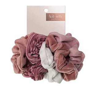 kitsch scrunchies for women’s hair – velvet hair scrunchies | large hair ties for women | hair tie scrunchies for girls | cute scrunchie & sleepy tie | hair bands & ponytail holders, 5pc (blushmauve)