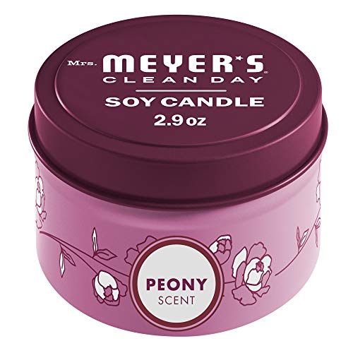 Mrs. Meyer's Soy Tin Candle, 12 Hour Burn Time, Made with Soy Wax and Essential Oils, Peony, 2.9 oz