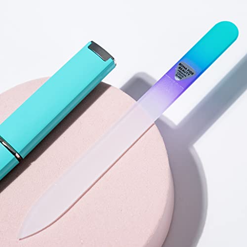 Glass Nail File with Case, Czech Glass Fingernail Files, Manicure Nail File for Natural Nails, Expert Precision Filing + Smooth Finish - Bona Fide Beauty Pastel Premium Nail Filer