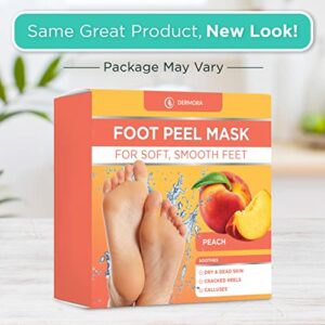 DERMORA Foot Peel Mask - 2 Pack of Regular Size Skin Exfoliating Foot Masks for Dry, Cracked Feet, Callus, Dead Skin Remover - Feet Peeling Mask for baby soft feet, Peach Scent