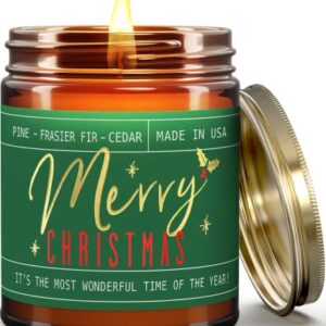 Christmas Candles, Christmas Candle - 'Merry Christmas' Christmas Scented Holiday Candles, w/Pine, Frasier Fir, Cedar I Christmas Tree Candle I Stocking Stuffers for Women I 9oz, 50Hr, USA Made