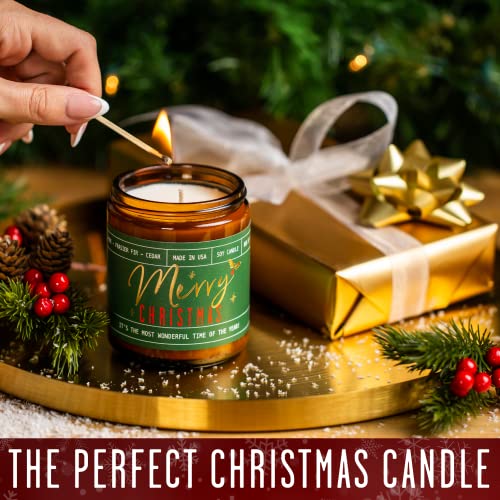 Christmas Candles, Christmas Candle - 'Merry Christmas' Christmas Scented Holiday Candles, w/Pine, Frasier Fir, Cedar I Christmas Tree Candle I Stocking Stuffers for Women I 9oz, 50Hr, USA Made