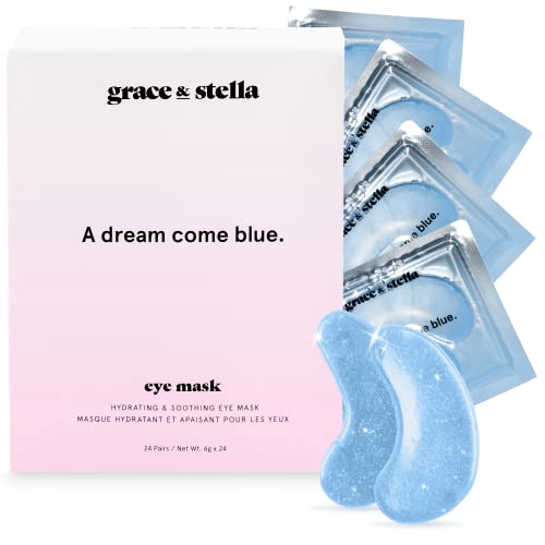 Under Eye Mask - Reduce Dark Circles, Puffy Eyes, Undereye Bags, Wrinkles - Gel Under Eye Patches, Vegan Cruelty-Free Self Care by grace and stella (24 Pairs, Blue)