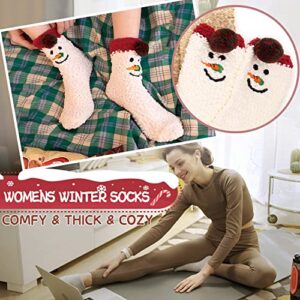 ProEtrade Fuzzy Socks for Women Teen Girls Fluffy Cozy Christmas Gift Cabin Holiday Winter Warm Fleece Thick Comfy Slipper Home Plush Cute Snowman Fun Soft Socks Stocking Stuffer (Animal (5 Pairs))