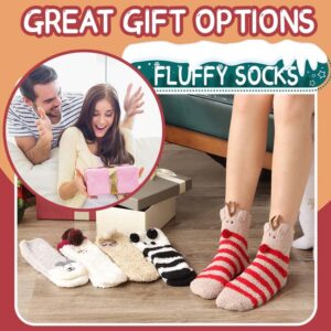 ProEtrade Fuzzy Socks for Women Teen Girls Fluffy Cozy Christmas Gift Cabin Holiday Winter Warm Fleece Thick Comfy Slipper Home Plush Cute Snowman Fun Soft Socks Stocking Stuffer (Animal (5 Pairs))